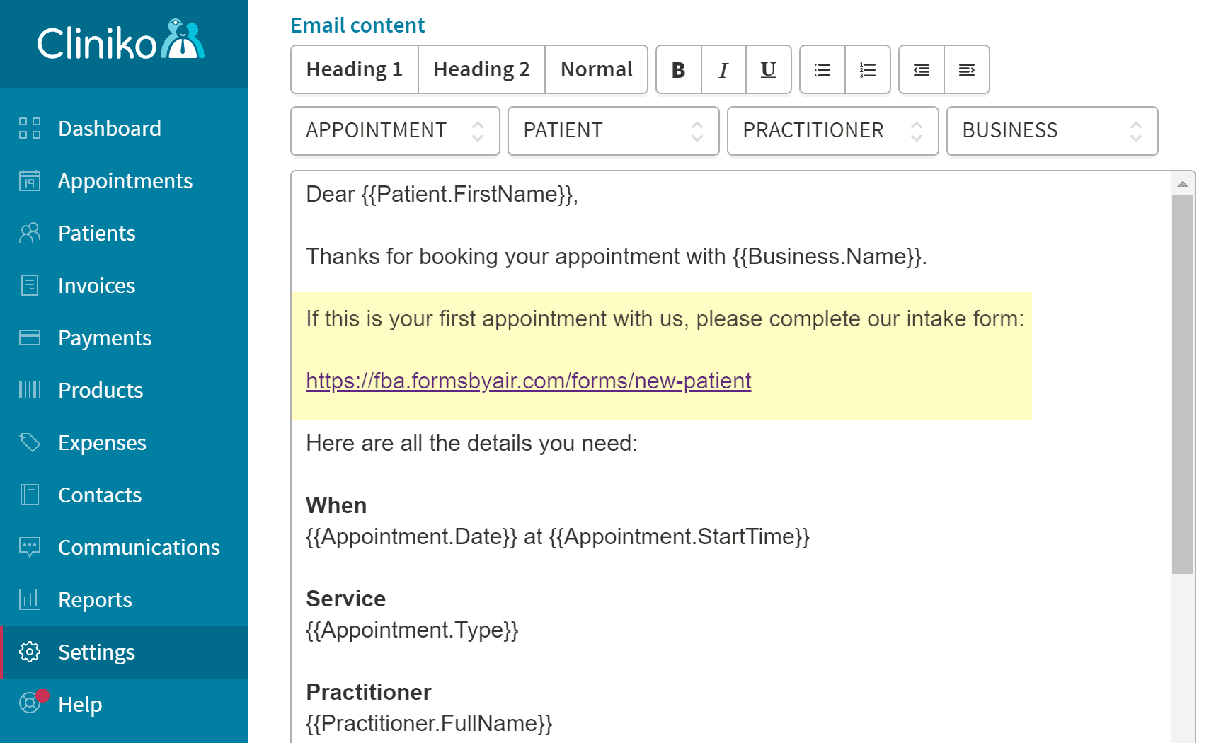 Cliniko Integration - FormsByAir